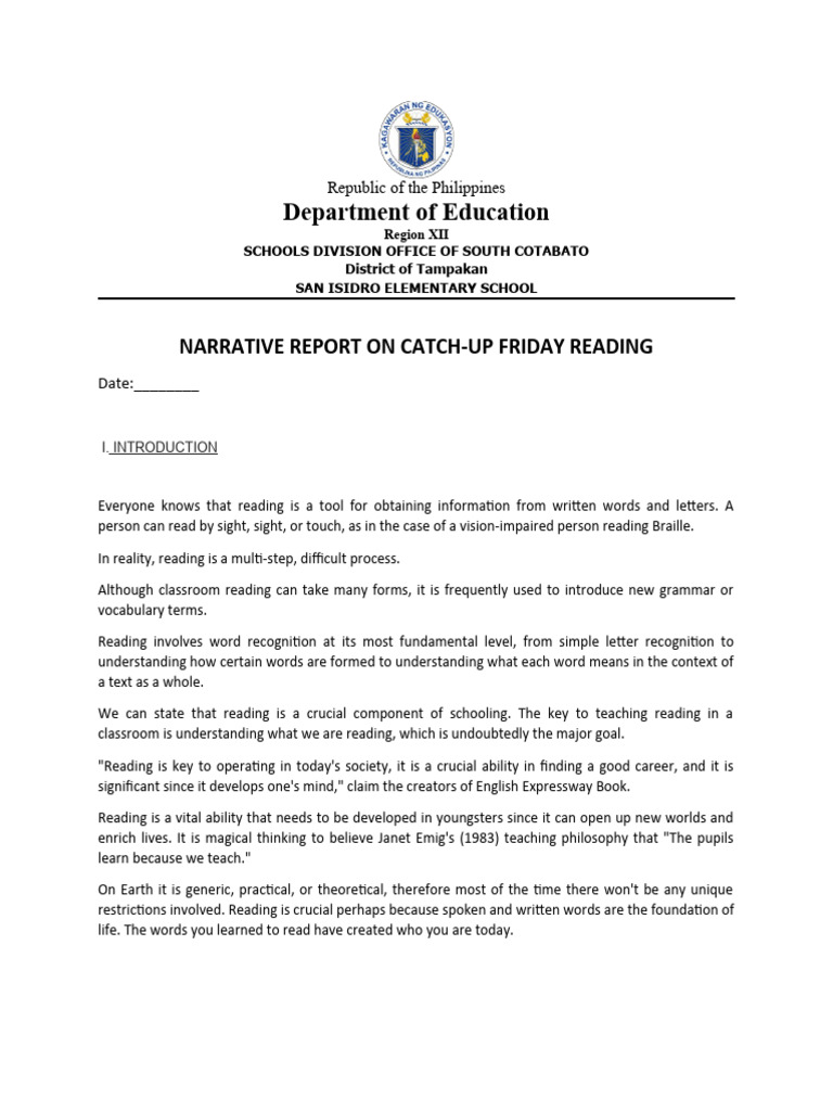 Narrative Report On Catch Up Friday Reading | PDF | Teachers | Learning
