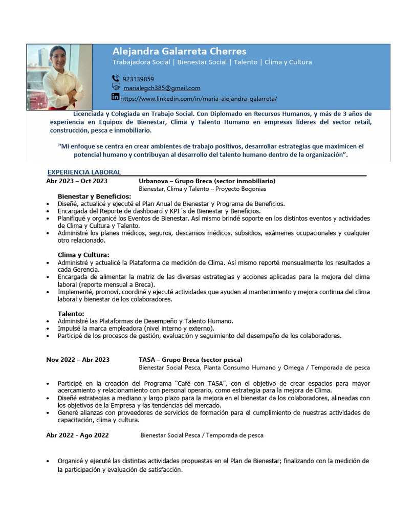 CV - Maria Galarreta | PDF | Crecimiento personal y profesional | Negocios