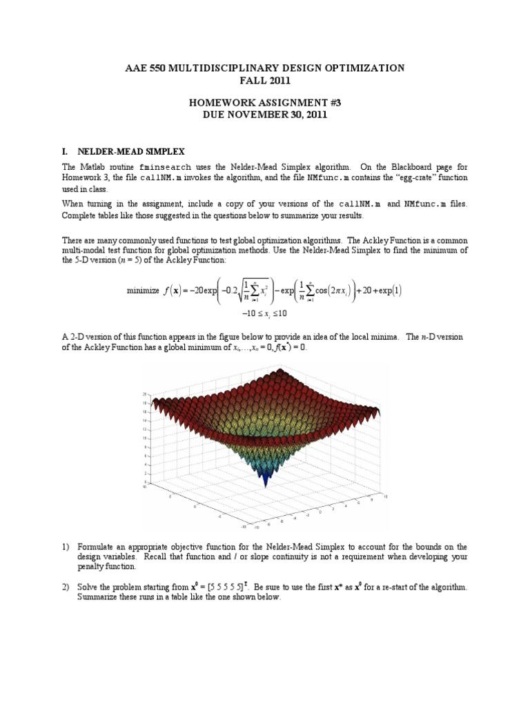 Aae 550 Multidisciplinary Design Optimization FALL 2011 Homework Assignment #3 DUE NOVEMBER 30 ...