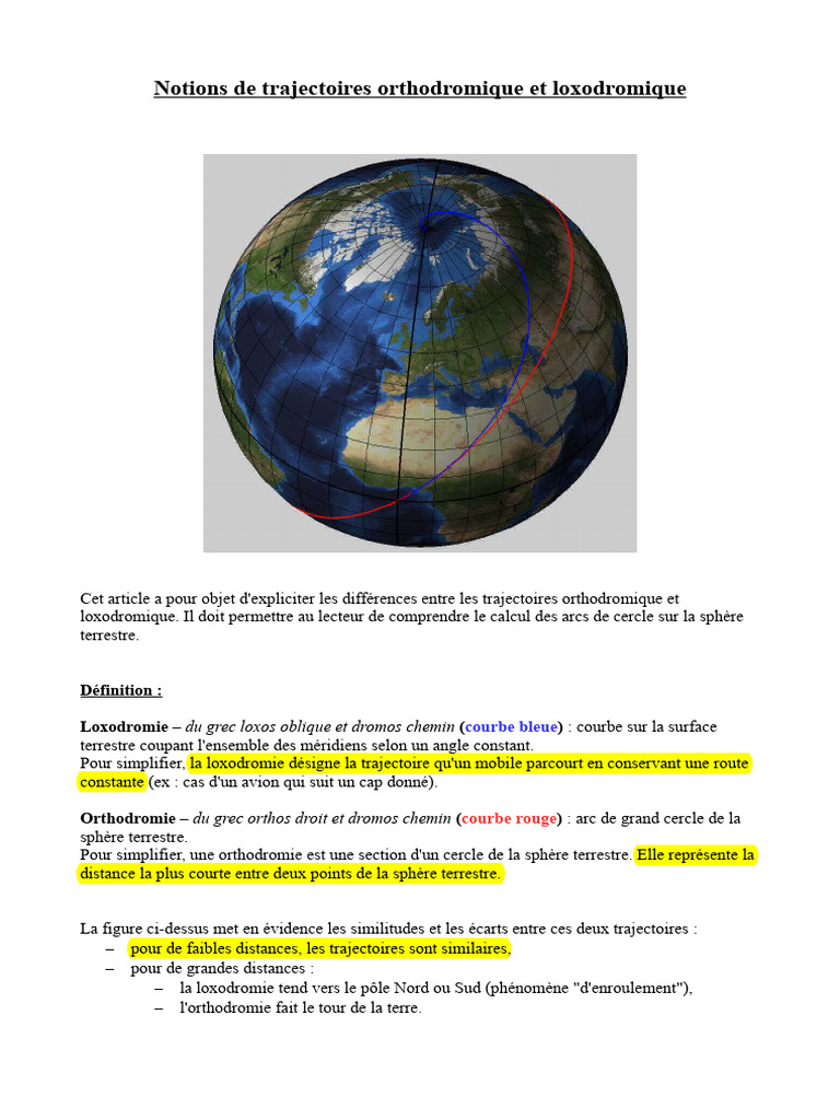 Orthodromie vs Loxodromie : Définitions et Calculs | PDF | Géométrie ...