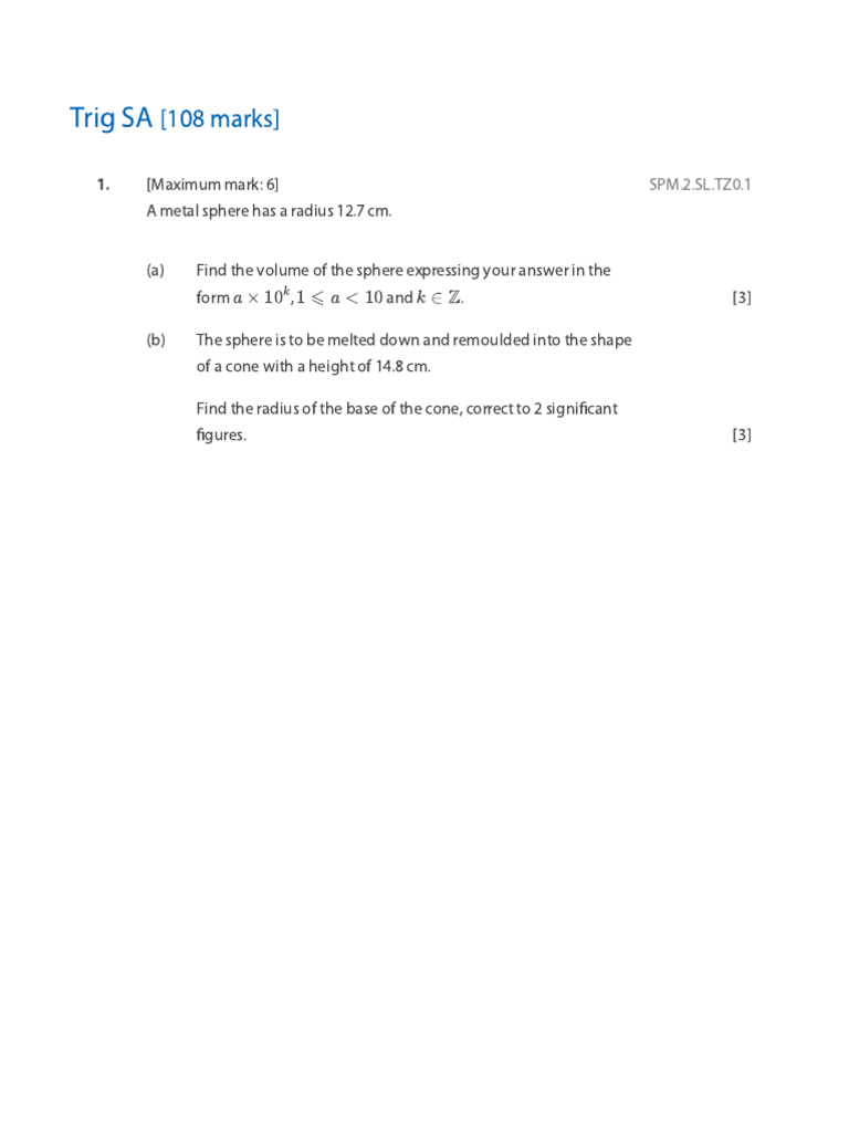 Trig SA Questions For Practice | PDF | Area | Sphere