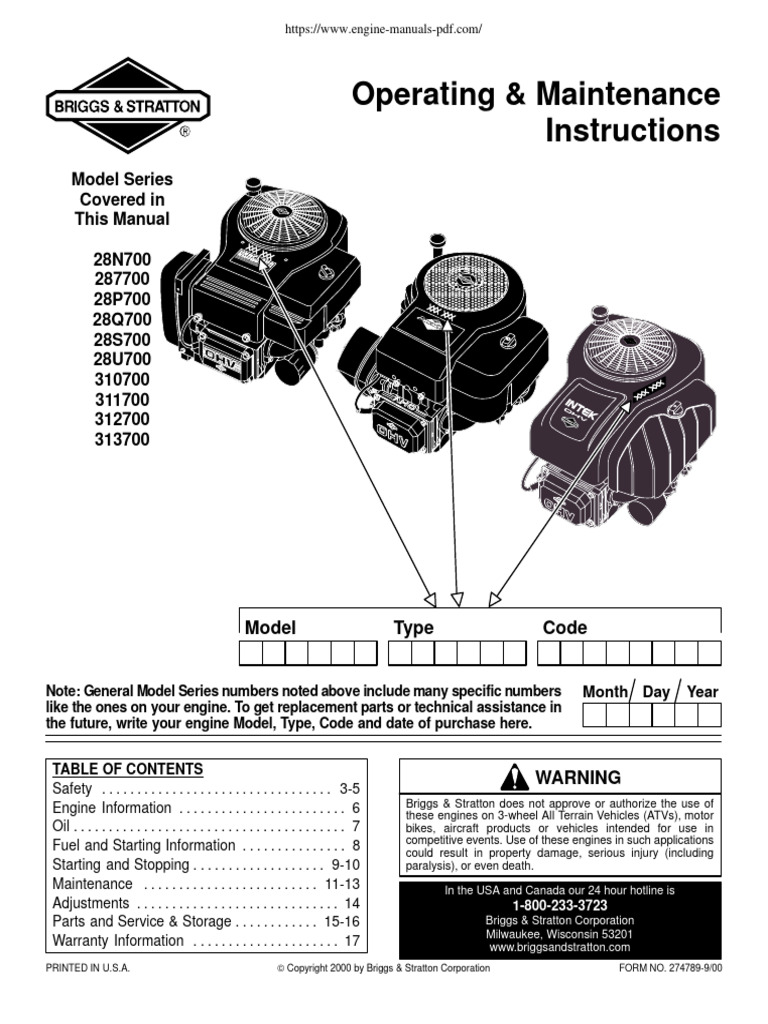 Briggs Straton 28N700-313700 Maintenance Manual | PDF | Gasoline ...