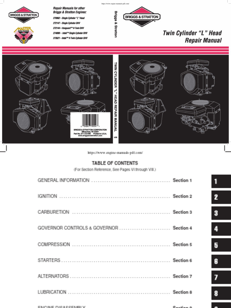 Briggs and Stratton 16 HP Twin Cylinder L Head Engines Service Repair ...