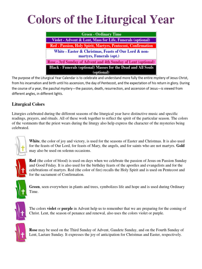 Colors of The Liturgical Year | PDF | Liturgical Year | Advent