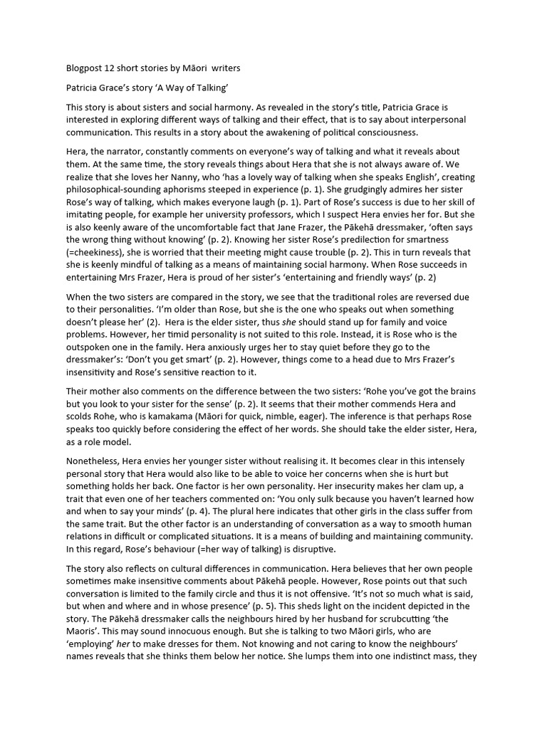 Blogpost 12 Patricia Grace Way of Talking | PDF | Psychology ...