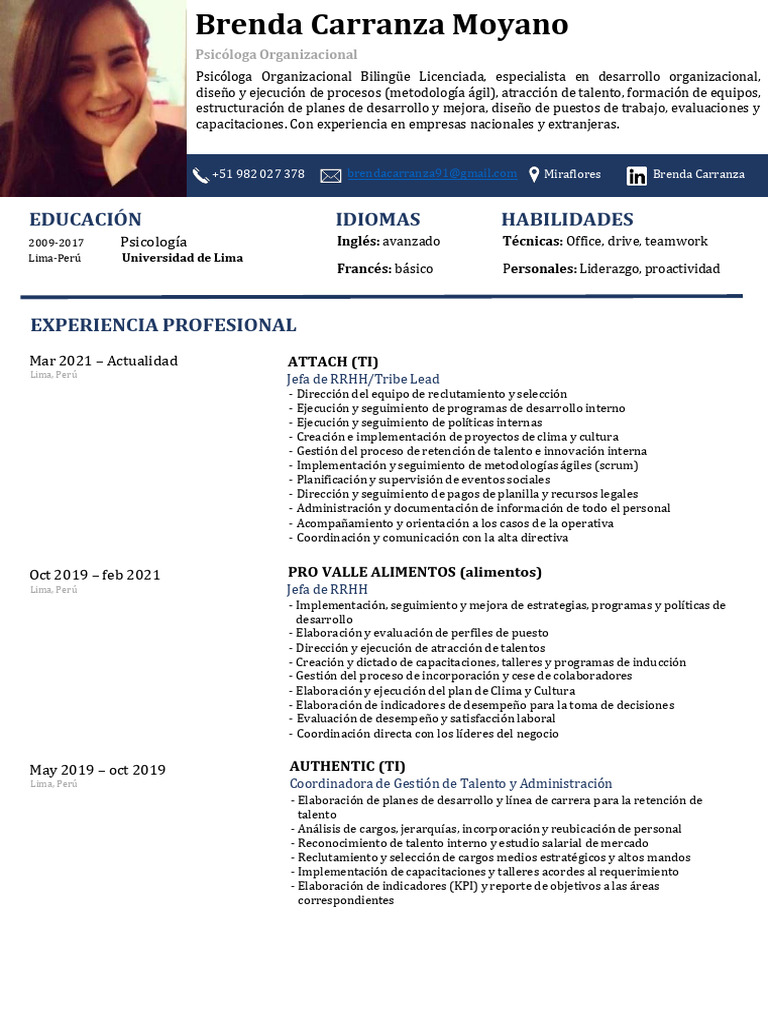 CV Brenda Carranza | PDF | Gestión de recursos humanos | Reclutamiento