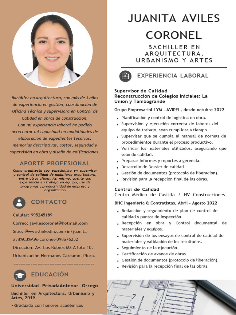 CV Juanita Aviles Coronel | PDF | Arquitecto | Perú