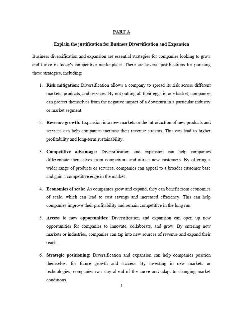Part A Explain The Justification For Business Diversification and Expansion | PDF | Franchising ...