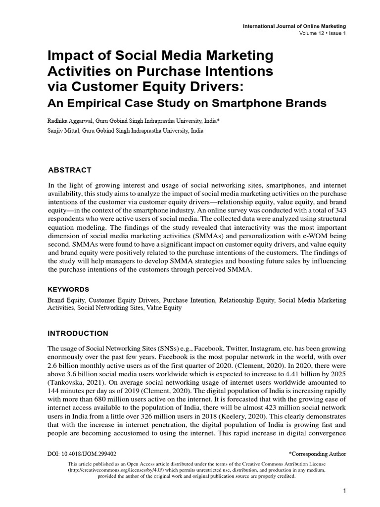 Impact of Social Media Marketing Activities On Purchase Intentions Via ...