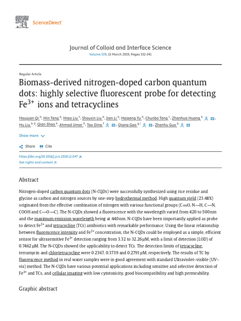Biomass-Derived Nitrogen-Doped Carbon Quantum Dots - Highly Selective Fluorescent Probe For ...