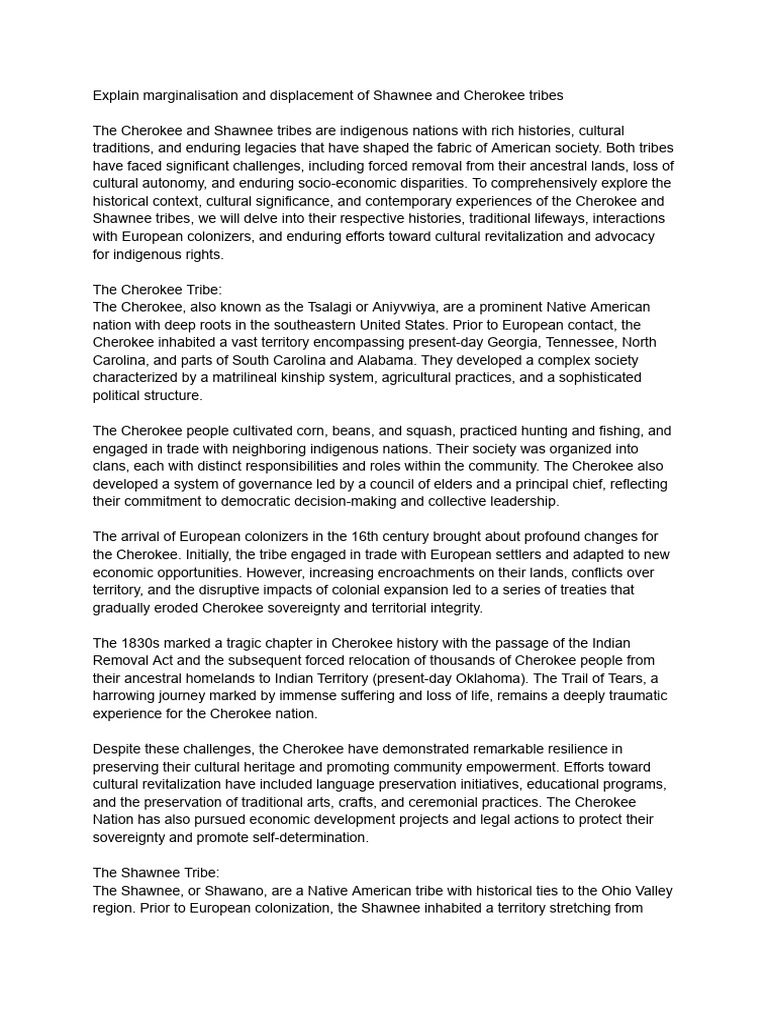 Shawnee & Cherokee Displacement | PDF | Cherokee | Trail Of Tears