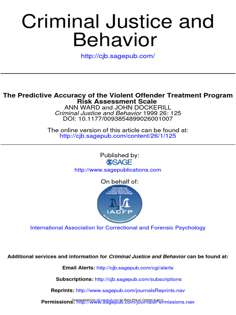 The Predictive Accuracy of the Violent Offender Treatment Program | PDF | Justice | Crime & Violence