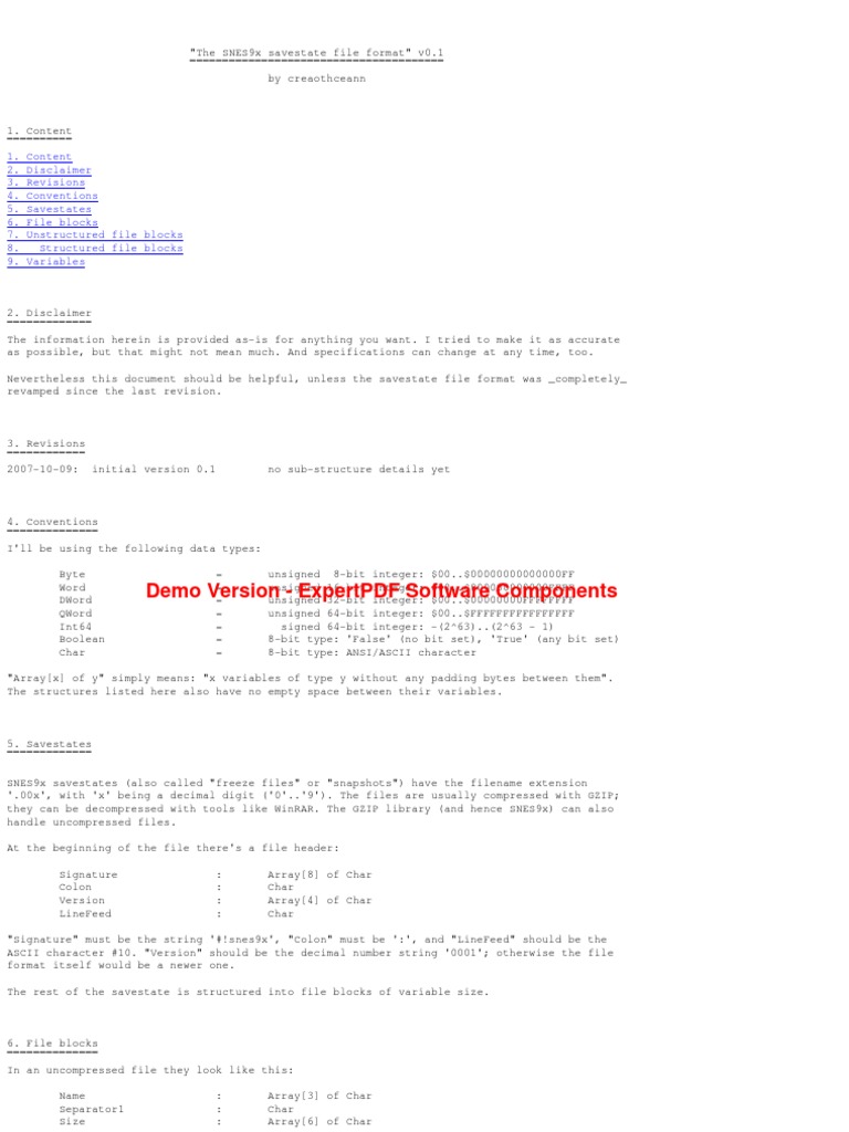 SNES9x Savestate File Format | PDF | Integer (Computer Science) | Random Access Memory