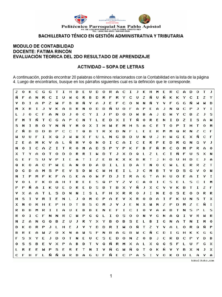 Actividad Sopa de Letras Contabilidad | PDF | Contabilidad | Business