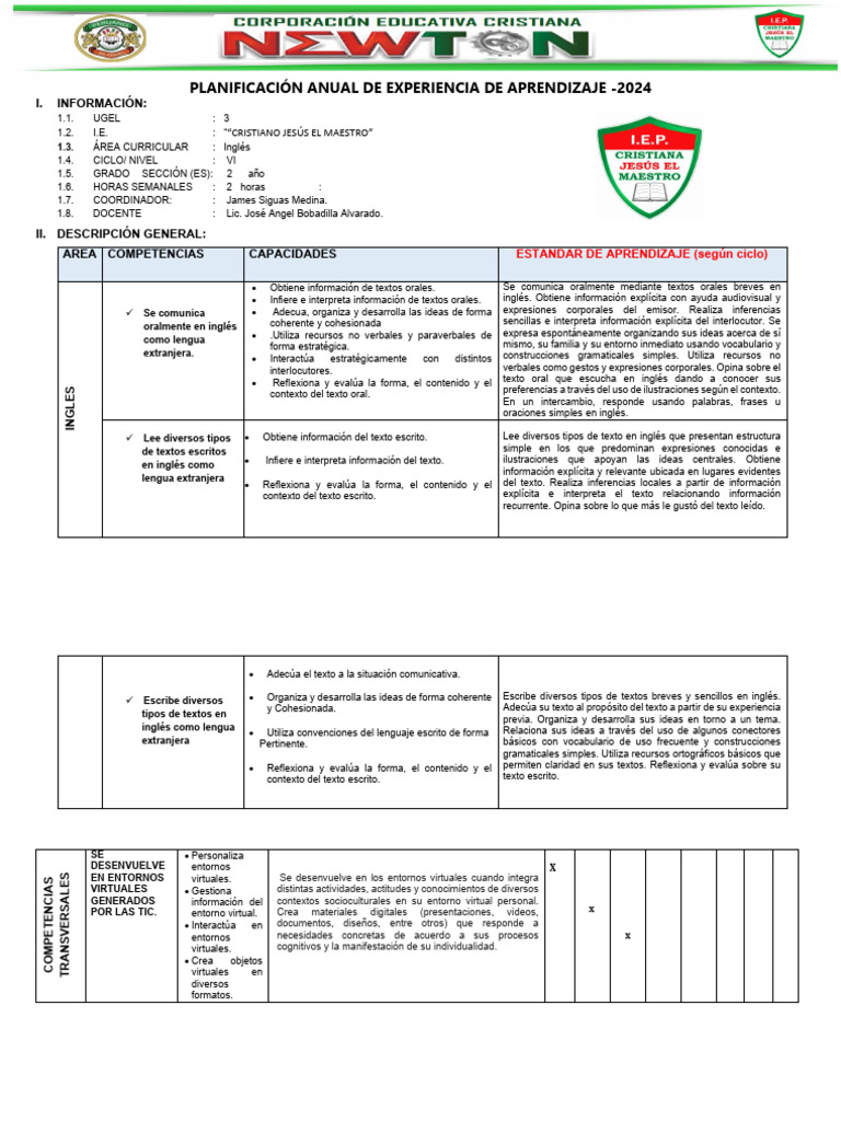 2 - Año - Planificación Anual de Experiencia de Aprendizaje | PDF | Aprendizaje | Exclusión social