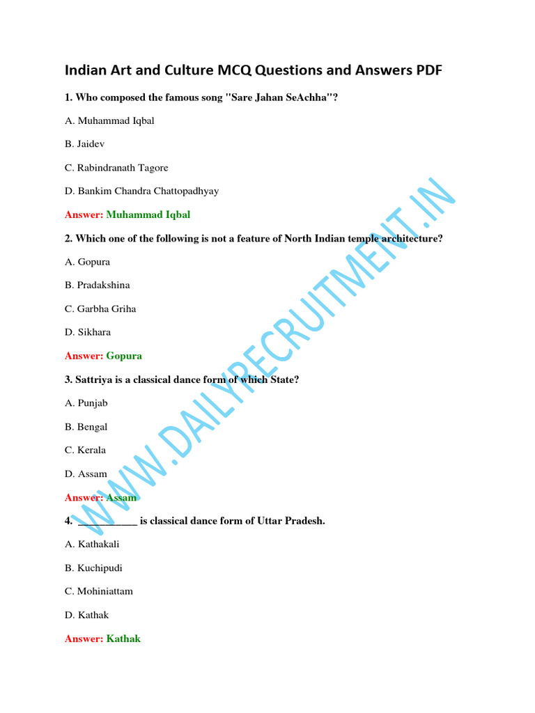 Indian Art & Culture MCQ | PDF