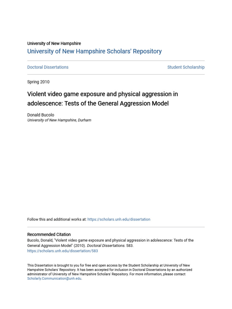 Violent Video Game Exposure and Physical Aggression in Adolescenc | PDF ...