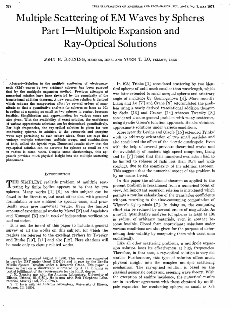 Multiple Scattering of EM Waves by Spheres 1971 | PDF | Polarization (Waves) | Sphere
