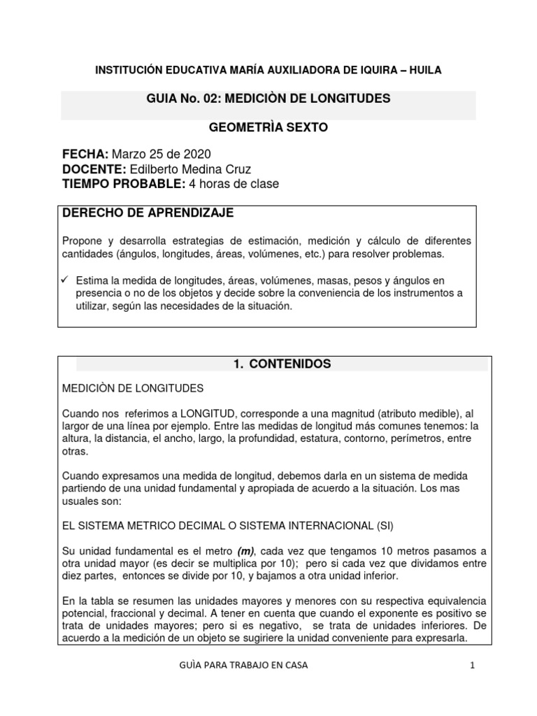 GUÍA No. 02. Mediciòn de Longitudes | PDF