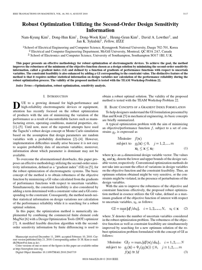 Robust Optimization Utilizing The Second-Order Design Sensitivity - IEEE - Magnetics | PDF ...