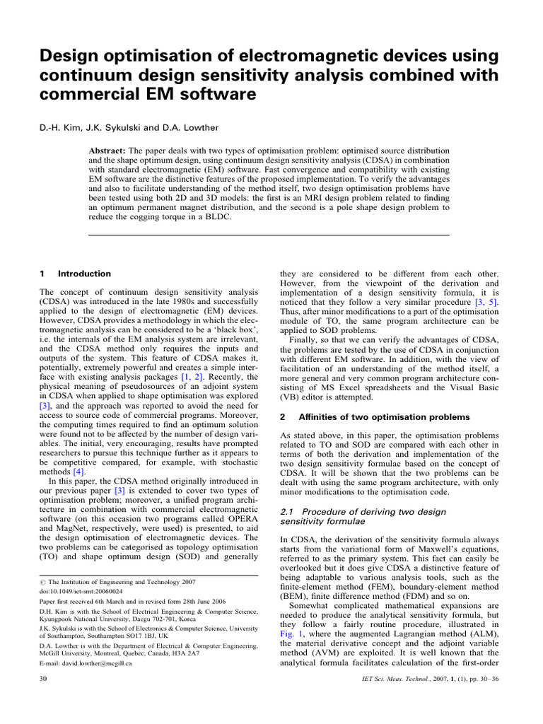Design Optimisation of Electromagnetic Devices Using | PDF | Mathematical Optimization ...