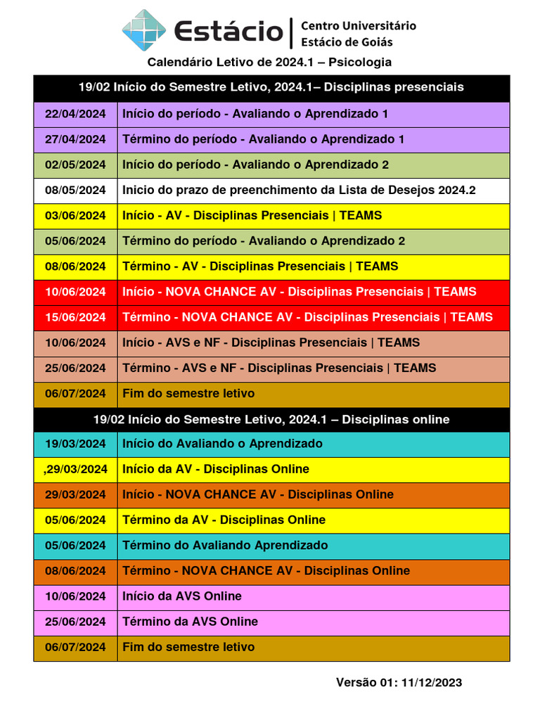 Calendário Estácio 2024.1 | PDF | Carreira e Crescimento