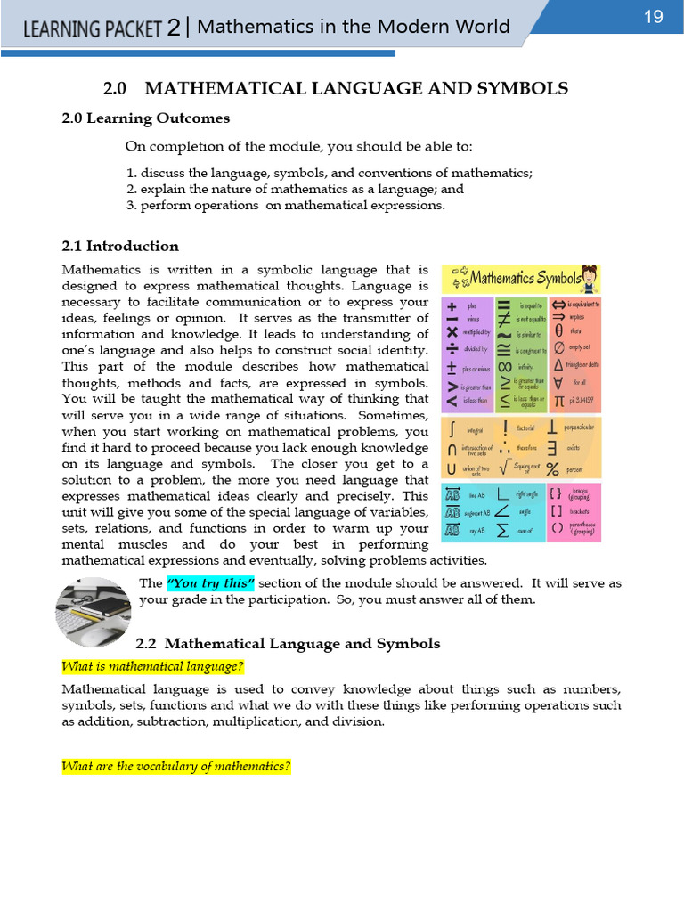 LP2. Math Lang Symbol - Final - MMW | PDF | Mathematics | Variable ...