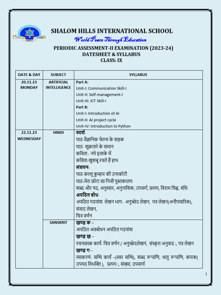 Class IX PA2 Examination Syllabus | PDF