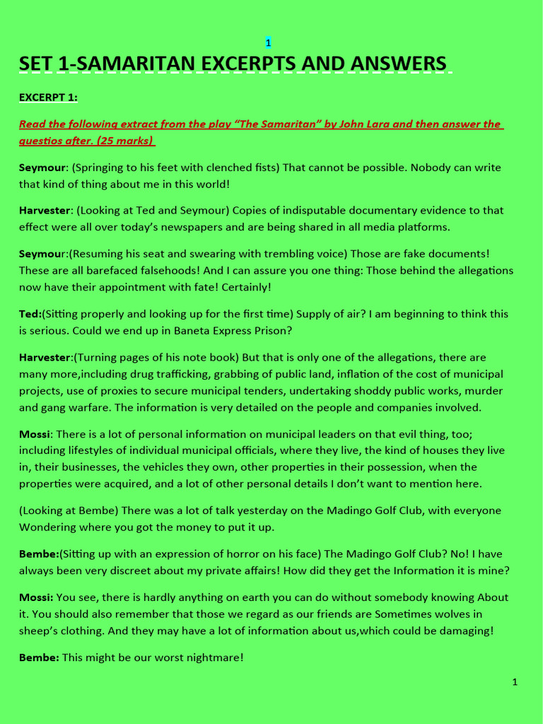 Samaritan Excerpts: Questions & Answers | PDF | Politics | Games ...