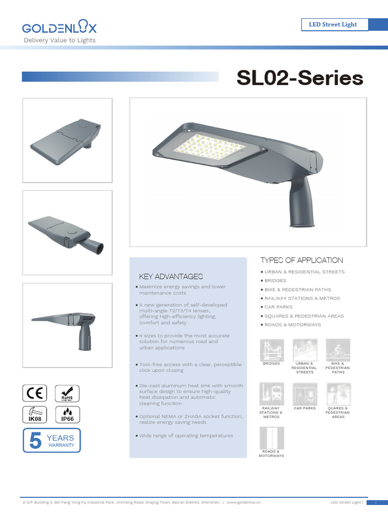 LED Street Light - SL02 Series Datasheet - Goldenlux | PDF | Electrical ...