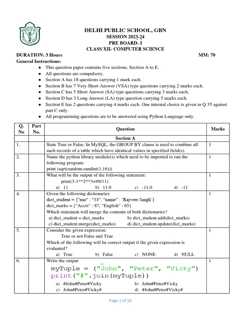 Xii CS PB1 | PDF | Table (Database) | Computing