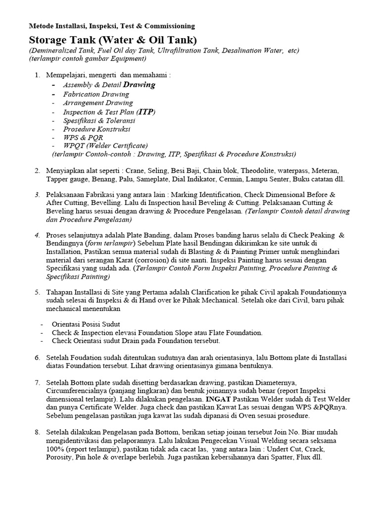 Metode Installation Storage Tank | PDF