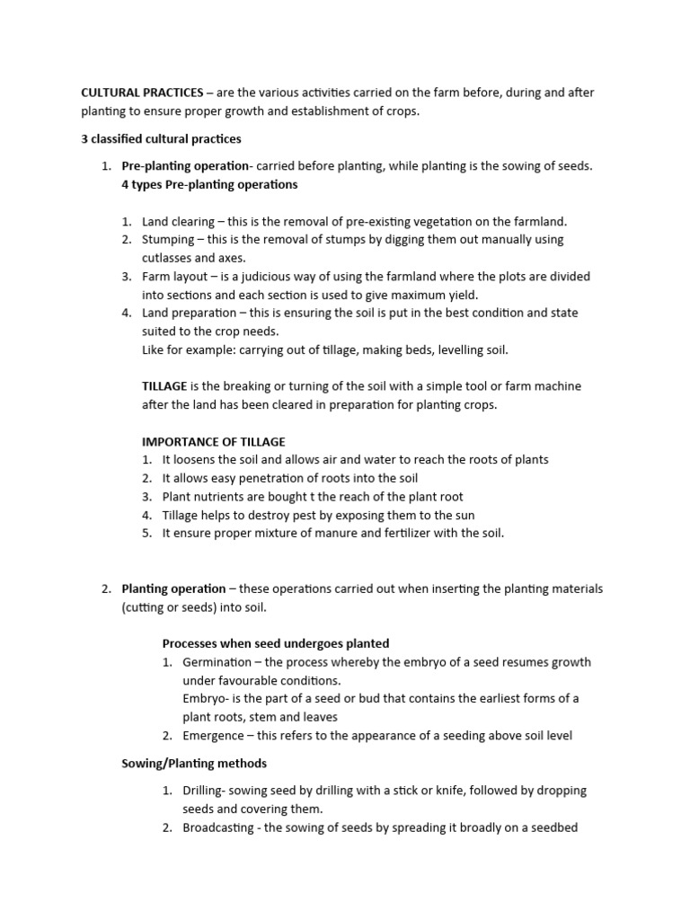 Lesson 4 CULTURAL PRACTICES IN CROP OPERATION AT101 | PDF | Sowing ...