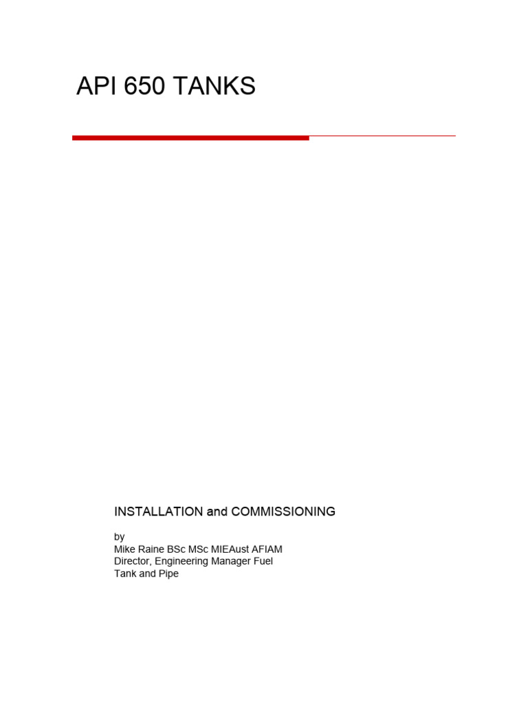 Installation and Commissioning of API 650 Tanks | PDF | Pipe (Fluid Conveyance) | Concrete