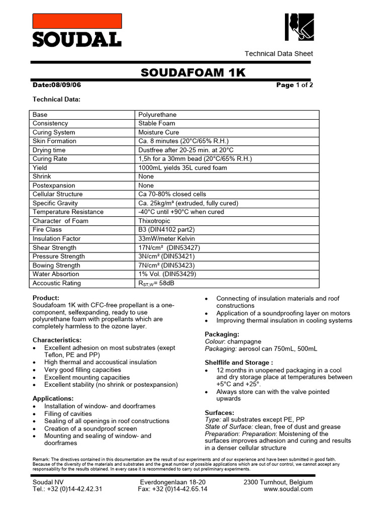 Soudafoam 1K | PDF | Thermal Insulation | Polystyrene