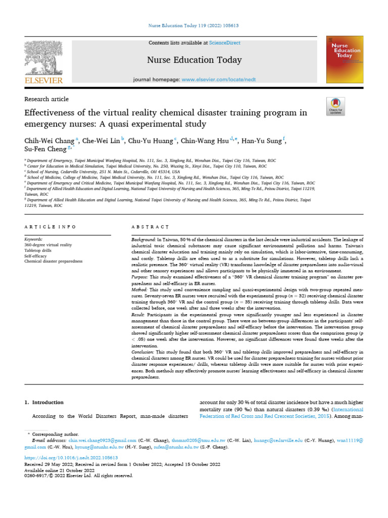 Effectiveness of The Virtual Reality Chemical Disaster Training Program ... Effectiveness of The Virtual Reality Chemical Disaster Training Program ...