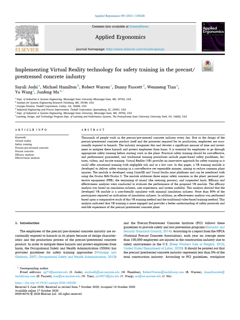 Implementing Virtual Reality Technology For Safety Training in The ... Implementing Virtual Reality Technology For Safety Training in The ...