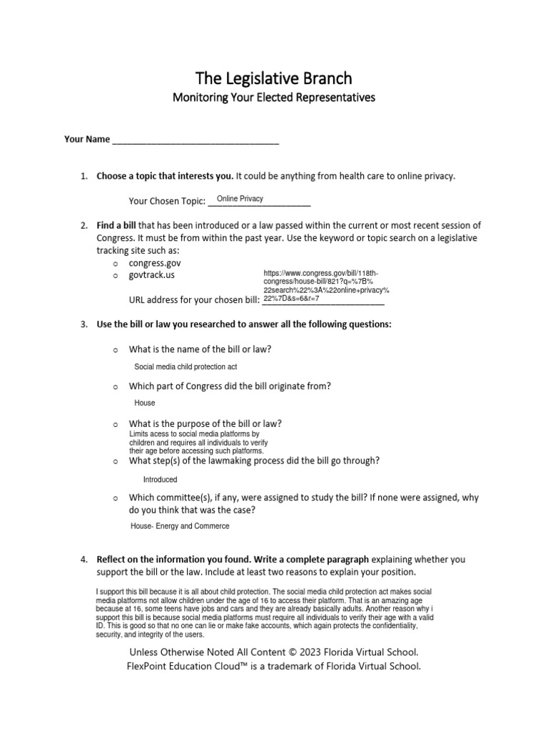 The Legislative Branch Assignment Template | PDF | Social Media ...