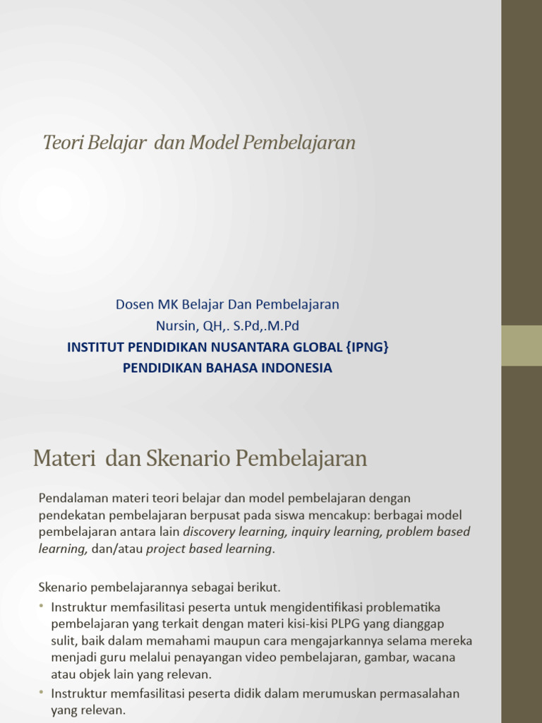 Teori Belajar Dan Model Pembelajaran | PDF
