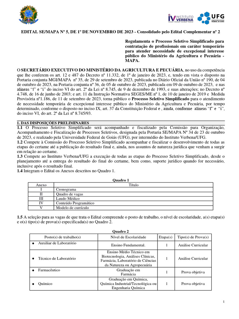Edital SE-MAPA N. 5 Consolidado | PDF