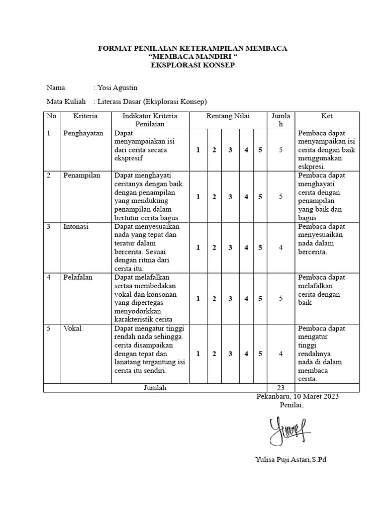 Format Penilaian Keterampilan Membaca | PDF