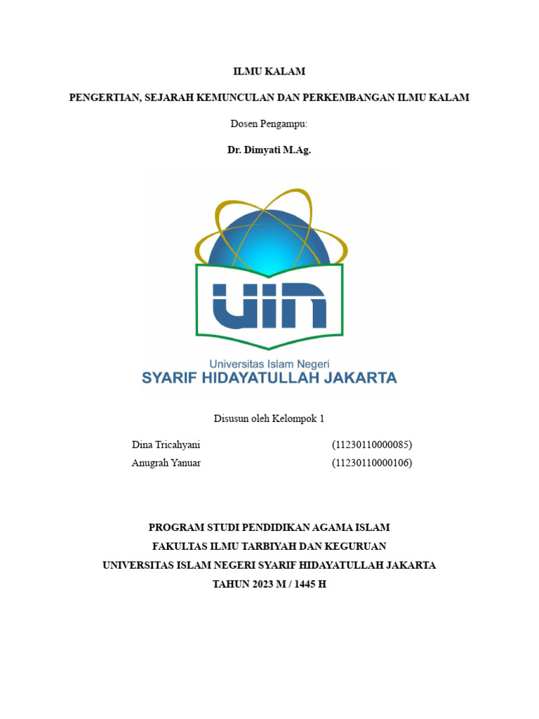 Kel 1 ILMU KALAM (Penegrtian, Sejarah Kemunculan Dan Perkembangan Ilmu ...