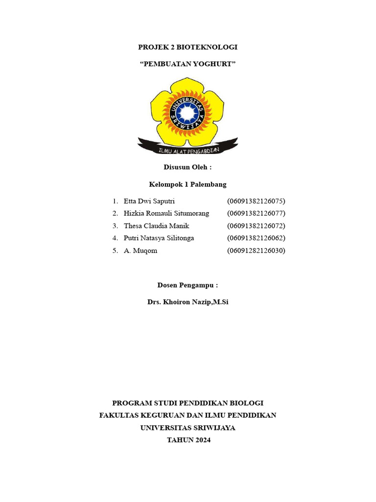 Projek 2 Bioteknologi Yoghurt Kel. 1 PLG | PDF