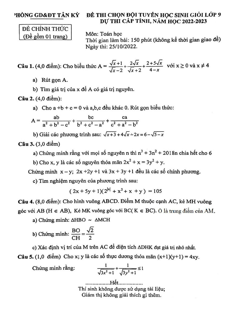 De Chon Doi Tuyen Thi HSG Tinh Toan 9 Nam 2022 2023 Phong GDDT Tan Ky Nghe An | PDF