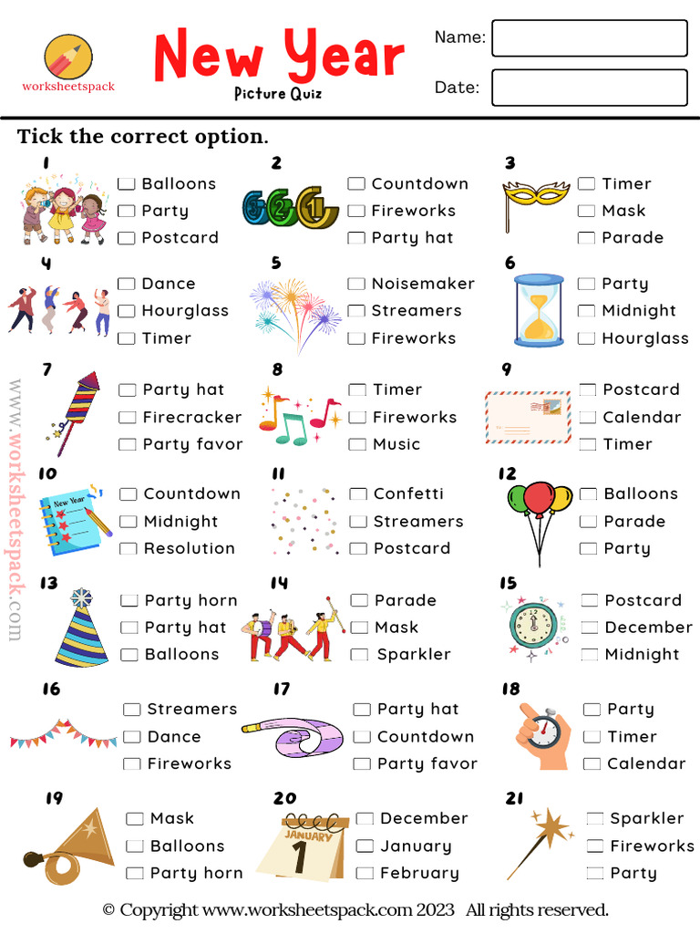 New Year Quiz Free Printable New Years Eve Picture Test - Compressed | PDF