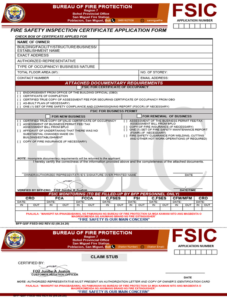 FSED-2F-Application-Form-FSIC-for-Occupancy-Permit-Rev02 - BLANK | PDF ...