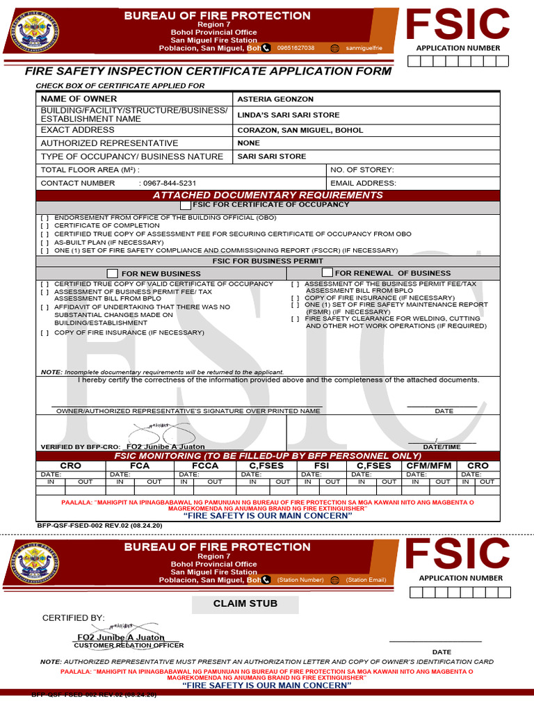 FSED-2F-Application-Form-FSIC-for-Occupancy-Permit-Rev02 | PDF | Fire ...