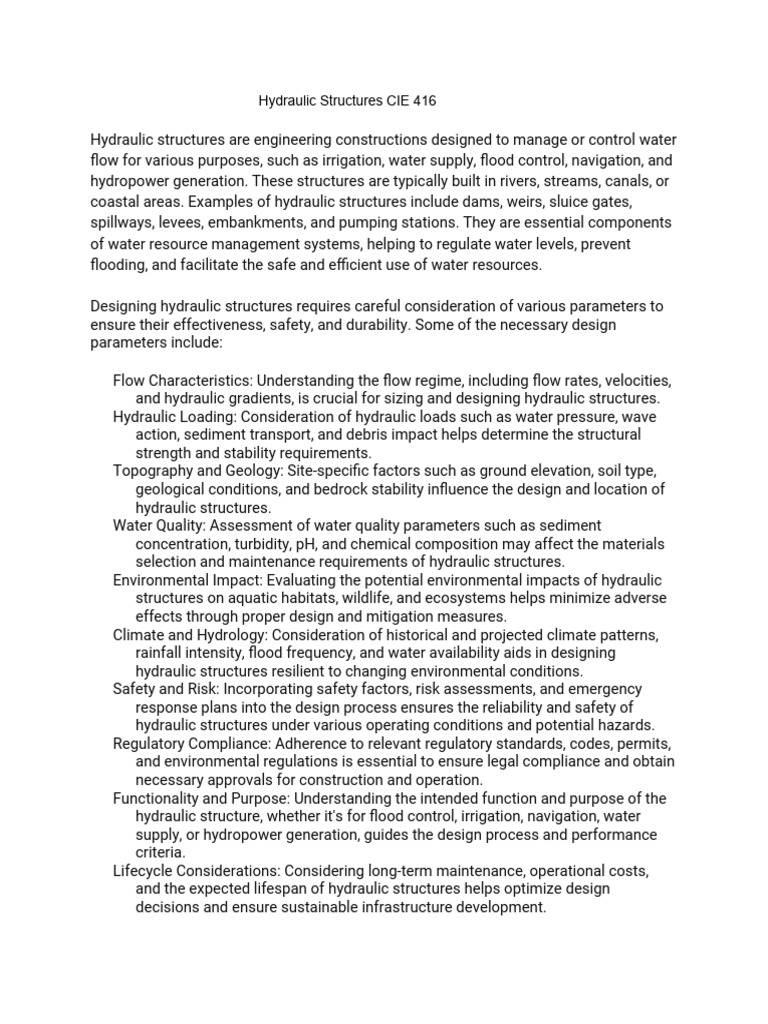 Hydraulic Structures Design Guide | PDF | Flood | Spillway