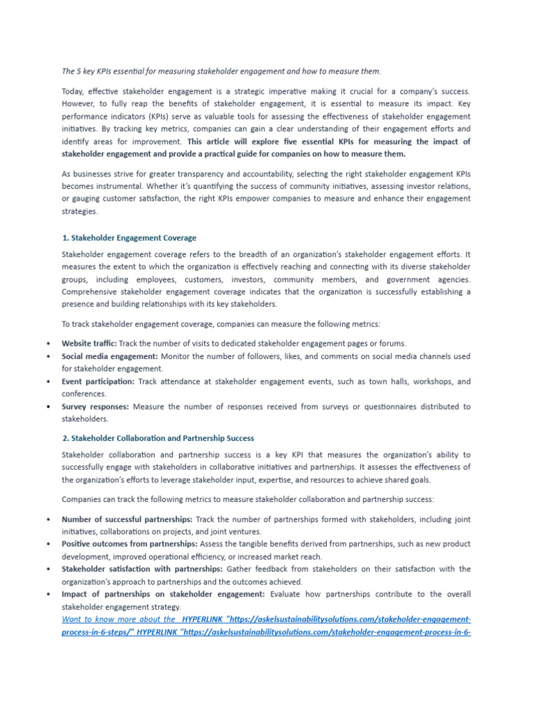5 Key KPIs Essential for Measuring Stakeholder Engagement | PDF ...