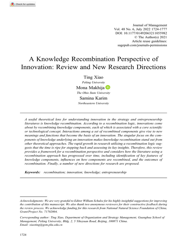 Xiao Et Al 2021 A Knowledge Recombination Perspective of Innovation ...